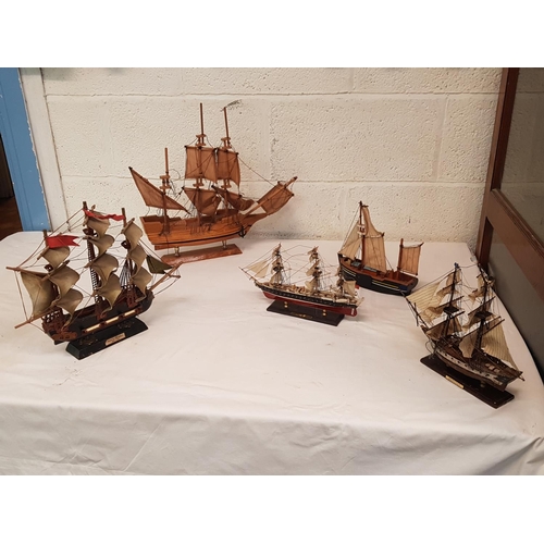 Three Handmade Tall Mast Sail Ship Models.