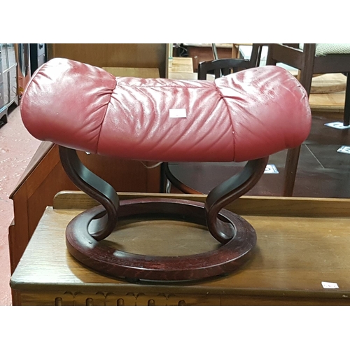 Red Leather Topped Mahogany Foot Stool.