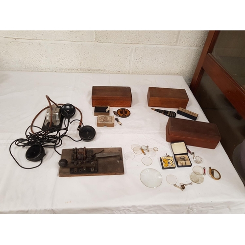 Morse Code Set & Three Wooden Boxes with Contents.