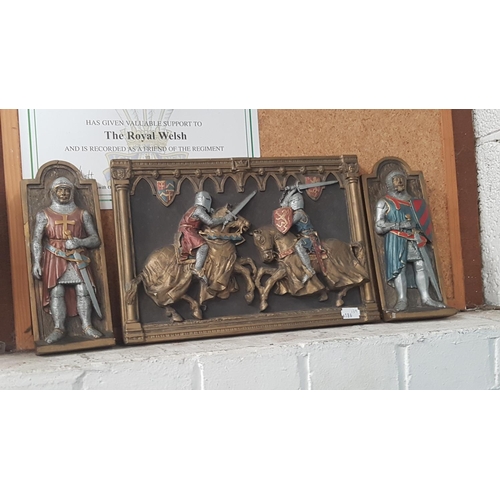 Three Handmade Chalk Knight Plaques.