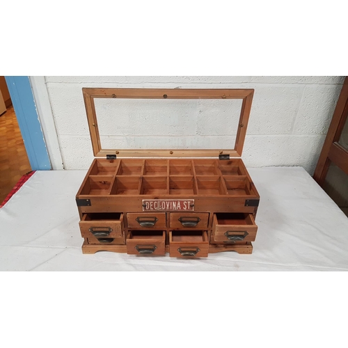 Eight Drawer Solid Pine Table Top Storage Box with Display Compartment ...