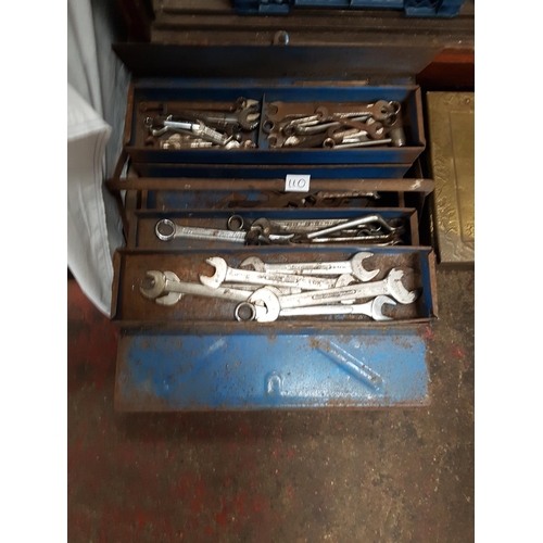 Metal Tool Box & Quantity of Tools Including Spanners.