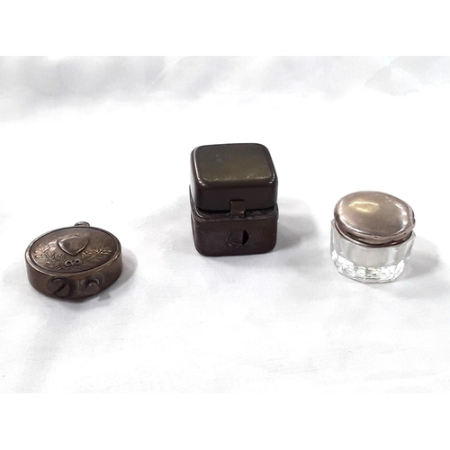 Brass Travel Inkwell, Brass Vintage Lighter & Silver Hallmarked Topped ...