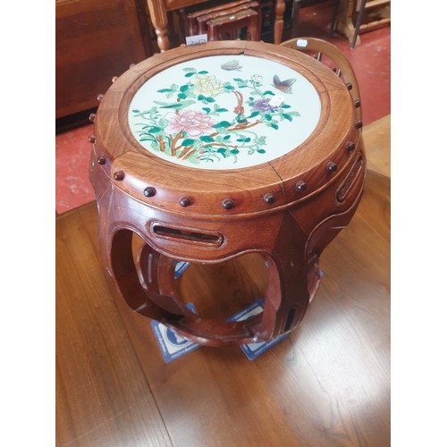 Chinese Style Hardwood Drum Stool/Table with Hand Decorated Ceramic Top ...