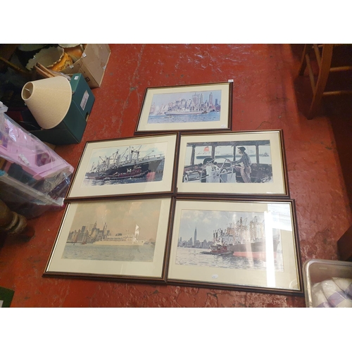 Five Framed & Glazed Nautical Scene Prints By A Brenet.