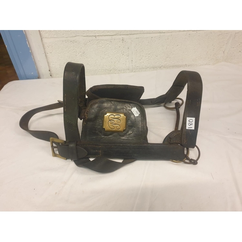 Vintage Leather Heavy Horse Bridle with Brass Plaques.