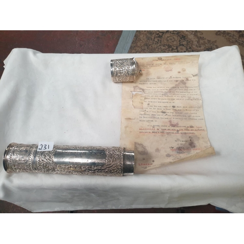 White Metal 'Indian Association, Mwanza' Scroll Holder with Associated ...