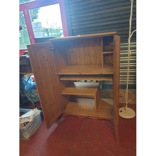 Solid Pine Double Door Computer Cupboard with Slide-out Shelf & Shelves ...