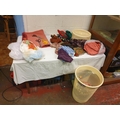 Large Plastic Washing Basket with Assorted Materials & Scissors.