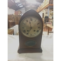 Inlaid Gothic Arch Style Mantle Clock with Pendulum.