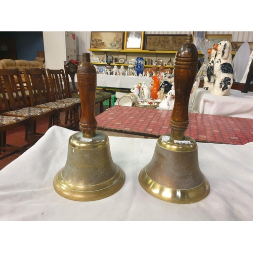 Two Heavy Brass Hand Class Room Bells.