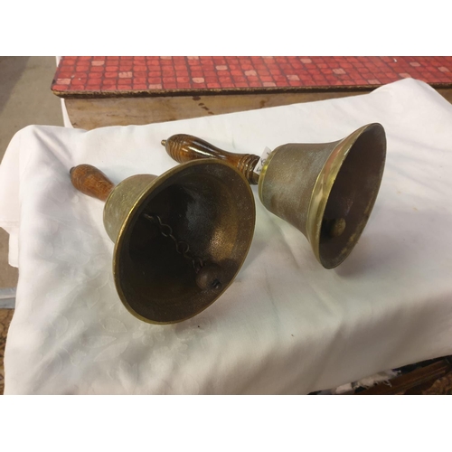 Two Heavy Brass Hand Class Room Bells.