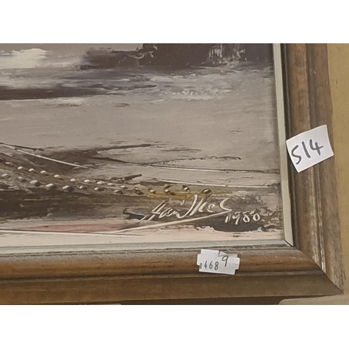 Framed Original Oil on Board Painting by Bill Hawkes - Moored Fishing ...