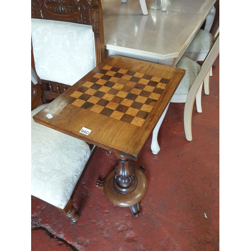 Pedestal Based Checker Board Inlaid Top Occasional Table - Approx 29 ...