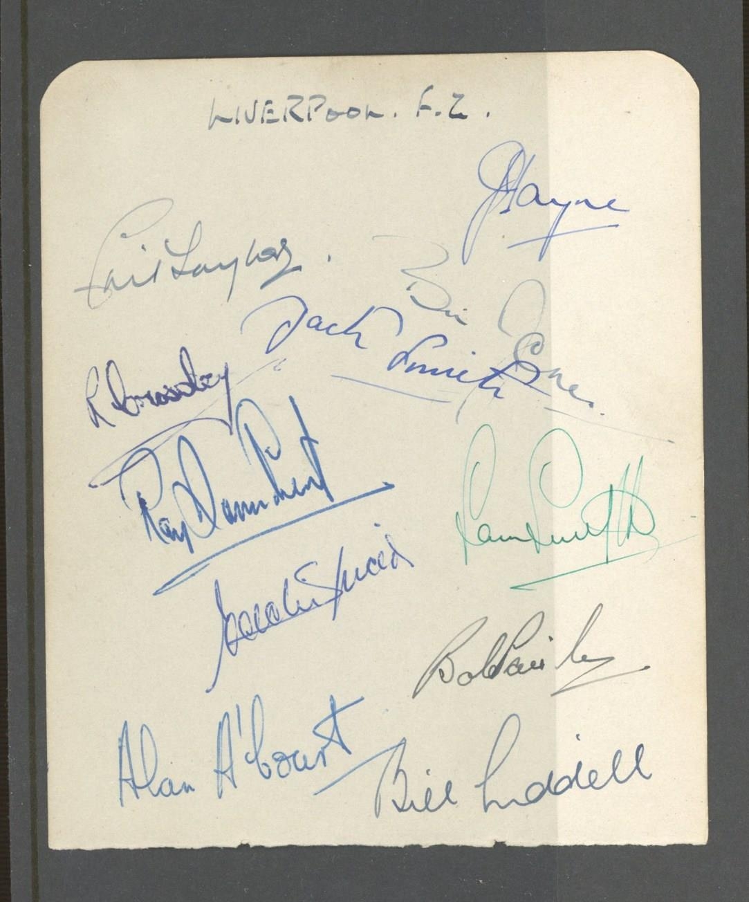Football: Liverpool Team autographs on card incl. Bob Paisley, Billy ...