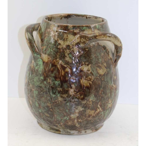 A FULHAM POTTERY HURLINGHAM WARE POTTERY VASE fitted three handles ...