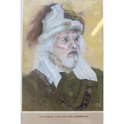 A framed John Corvin portrait in costume by Ray Powell, 2005