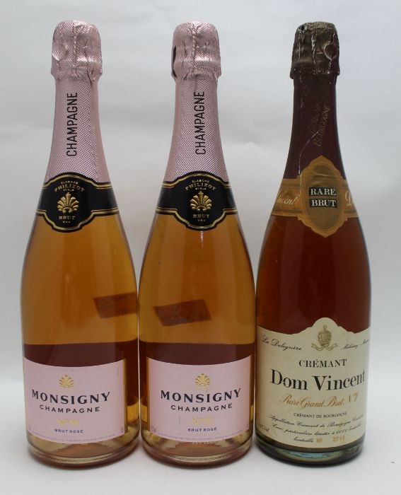 Monsigny Champagne Rose, 2 bottles Domaine Vincent Sparkling, 1 bottle (3)