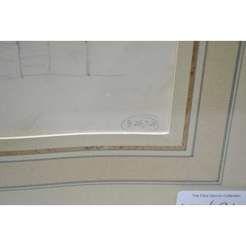 Eric Gill, architectural study, pencil drawing, 21cm x 16cm, gilt frame