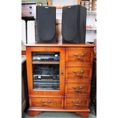 A modern yew wood cabinet containing a Sony LBT-M350 stacking Hi-Fi ...