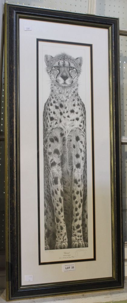 Gary Hodges - A signed limited edition print "Cheetah" 10/30 glazed and ...