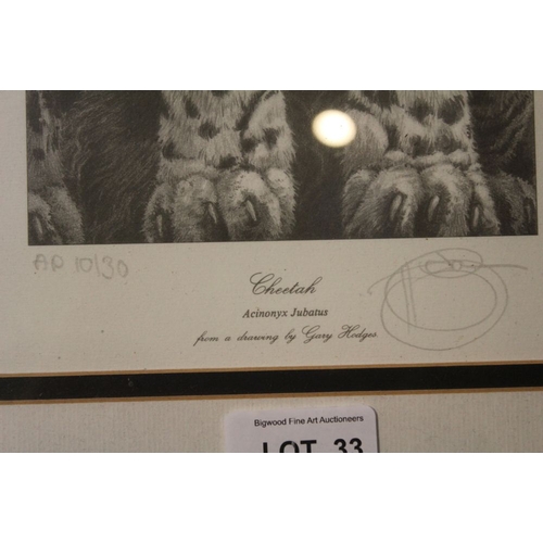 Gary Hodges - A signed limited edition print "Cheetah" 10/30 glazed and ...