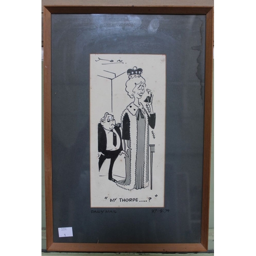 A Daily Mail cartoon, original ink drawing from 1974, depicting Harold ...