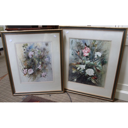 A pair of watercolours by John Corvin 'Roses' and 'Hedgerow Mallows'