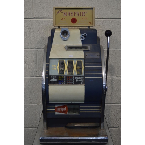 A MILLS MAYFAIR ONE ARM BANDIT FRUIT MACHINE, width 42cm x depth 45cm x ...