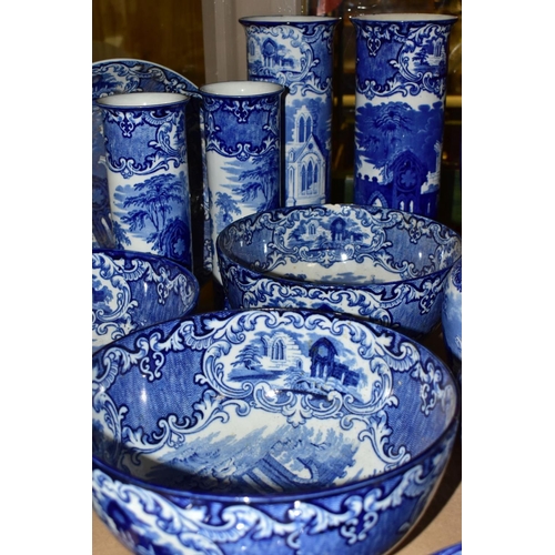 GEORGE JONES & SONS 'ABBEY 1790' BLUE AND WHITE VASES, BOWLS, etc ...