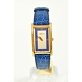 A GUCCI RECTANGULAR 2600M QUARTZ WRISTWATCH, blue and silvered dial ...