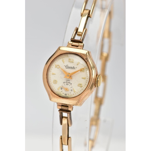 A 9CT GOLD LADYS 'EVERITE' WRISTWATCH, hand wound movement (in need of ...