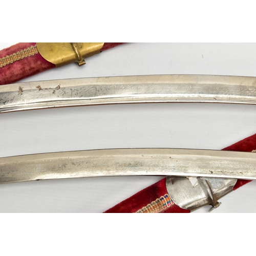 TWO ASIAN/INDIAN TOURIST STYLE CURVED SWORDS in wooden and suede ...