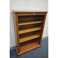 A JAYCEE OAK OPEN BOOKCASE, with three adjustable shelves, width 98cm x ...