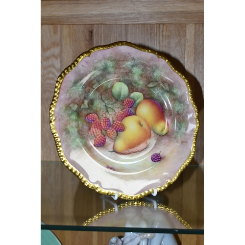 A ROYAL WORCESTER FRUIT STUDY PLATE BY ALAN TELFORD, gilt silver shape ...