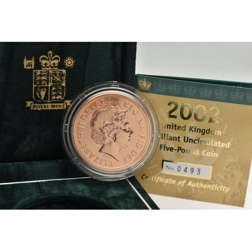 A BOXED ROYAL MINT BRILLIANT UNCIRCULATED 2002 GOLD FIVE POUND COIN ...