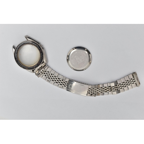 AN 'OMEGA' STAINLESS STEEL WATCH CASE WITH BRACELET, rotating black ...