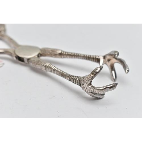 A PAIR OF LATE VICTORIAN SILVER ICE TONGS, talon claws with bird head ...