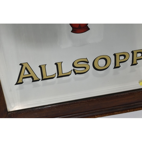 AN OAK FRAMED PUB ADVERTISING MIRROR, 'Ind Coope Allsopp', with the Red ...