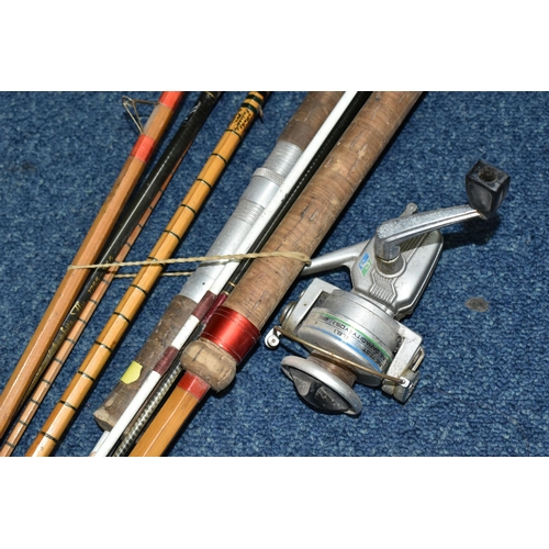 A GROUP OF FOUR VINTAGE FISHING RODS, to include a Shakespeare ...