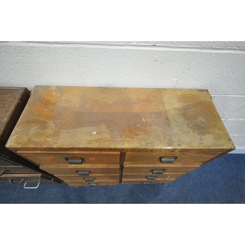 TWO 20TH CENTURY OAK INDEX CABINETS, largest width 81cm x depth 33cm x ...