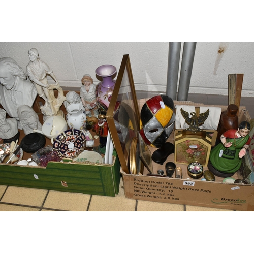 TWO BOXES OF ORNAMENTS AND SUNDRIES, to include a William Shakespeare ...