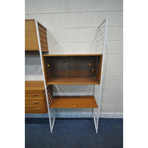 A MID CENTURY TEAK LADDERAX UNIT, comprising four white painted ...