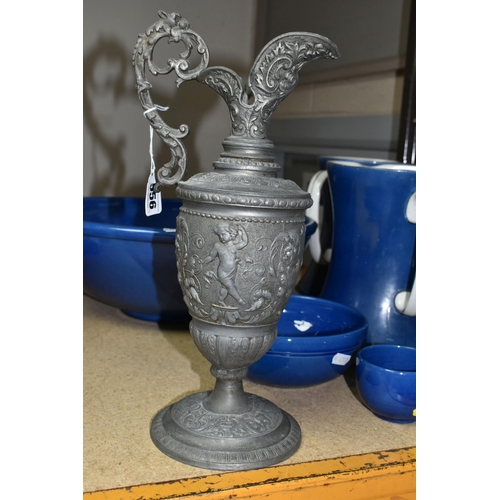 A GROUP OF BLUE GLAZED C.H. BRAMMAN WARE, comprising a large ...