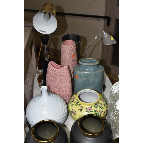 A QUANTITY OF VASES, PLANTERS AND LIGHTING ETC, to include Parlane ...