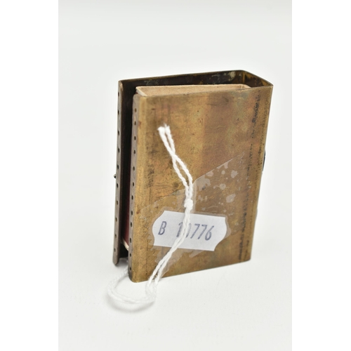A WWI TRENCH ART BRASS MATCHBOX SLEEVE WITH SCOTS GUARD BADGE TO THE ...