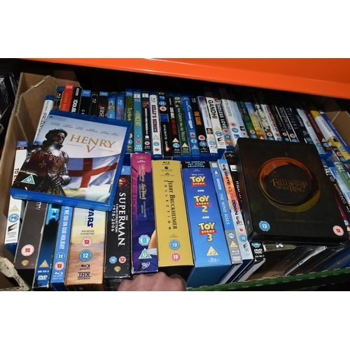 FIVE BOXES OF MIXED BLU RAY AND DVDS AND A BOX OF CDS to include ...