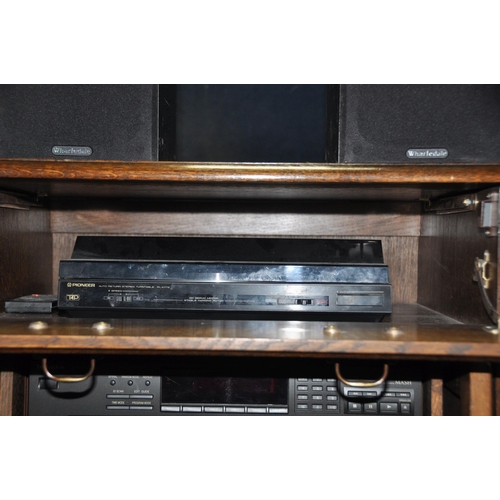 AN OAK HI FI CABINET CONTAINING SONY, TECHNICS AND PIONEER COMPONENT HI ...