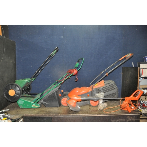 A FLYMO VENTURER 370 LAWN MOWER (no cable so UNTESTED), a Flymo Multi ...