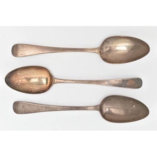 THREE GEORGIAN SILVER TABLESPOONS, three Old English pattern ...